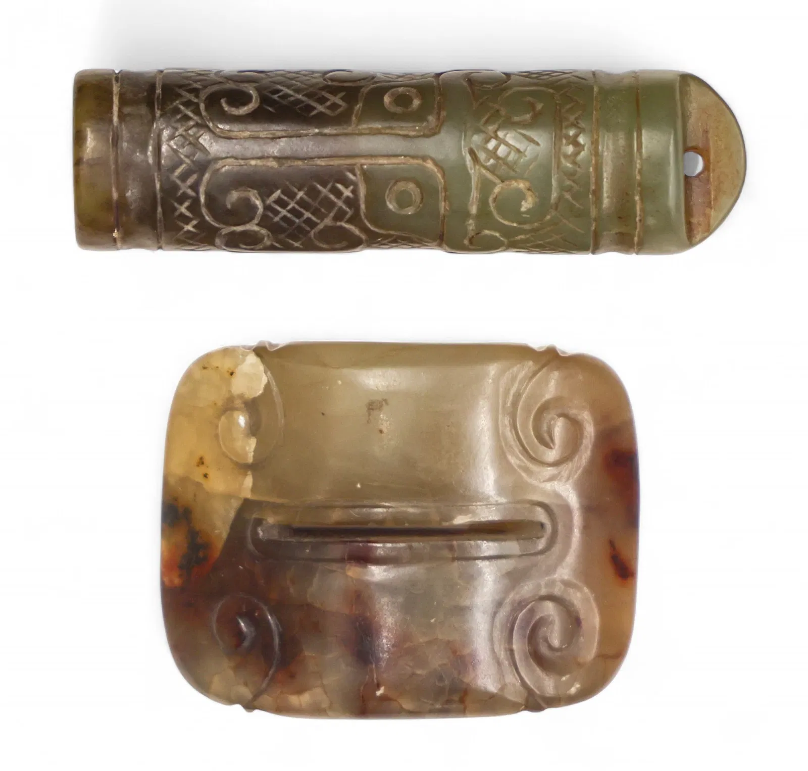 2pc Old Chinese Jade Sword Guard and Arrow Tube | Barnebys