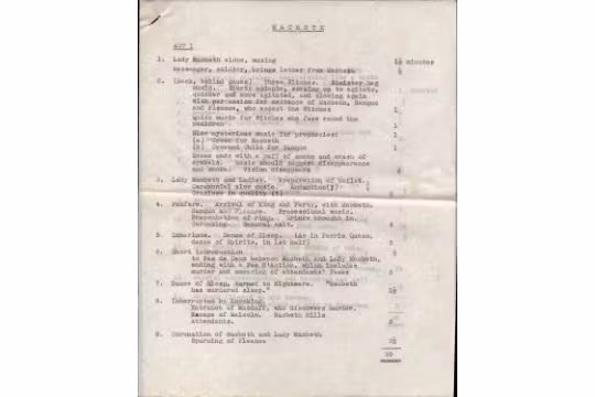Sir Frederick Ashton`s typescript for Macbeth with minor corrections ...