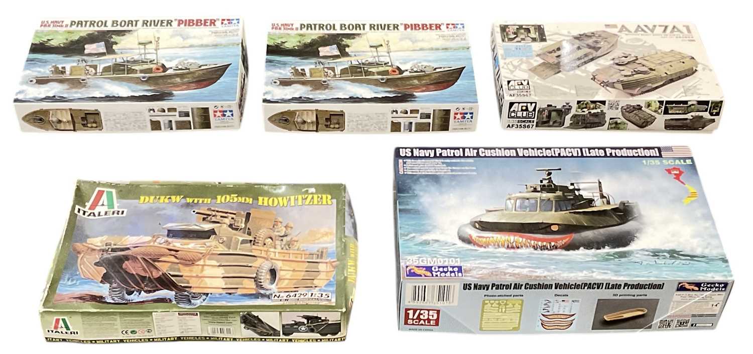 TAMIYA; three 1:35 scale boat models including PBR31 Mk II Patrol Boat ...