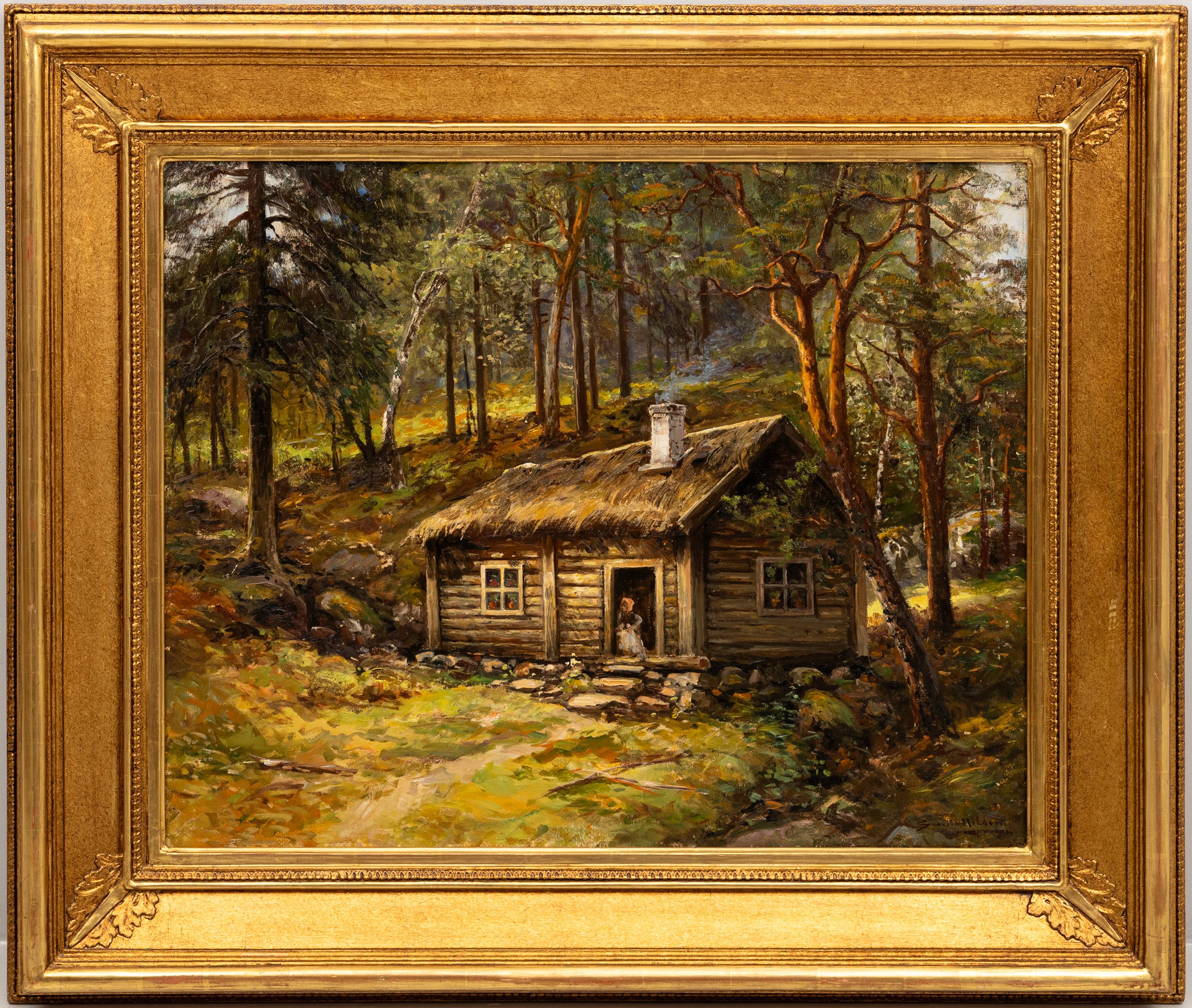 SEVERIN NILSON. Stuga i skogsglänta, olja på duk, signerad. | Barnebys