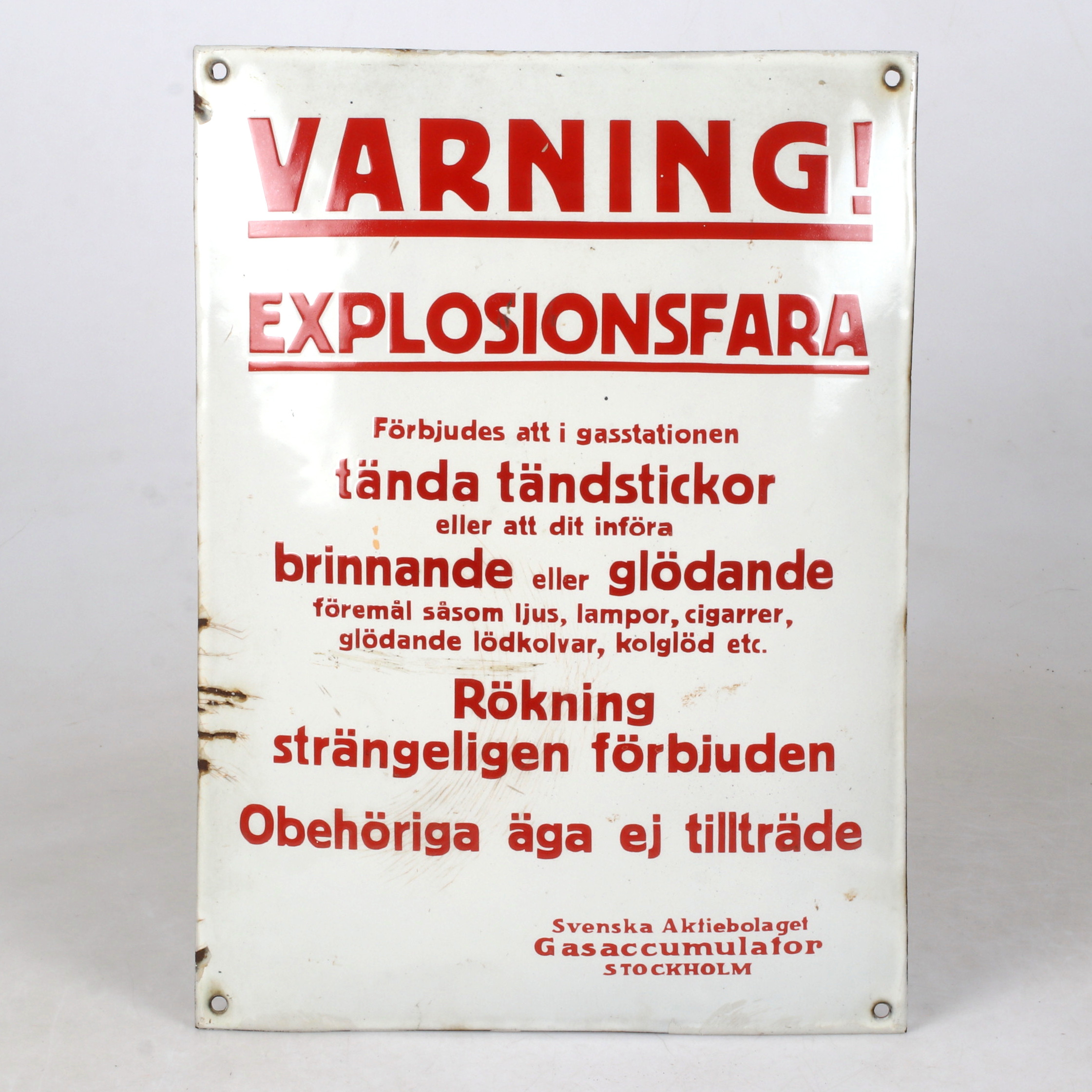 EMALJSKYLT, "Varning! Explosionsfara", Svenska Aktiebolaget Gas ...