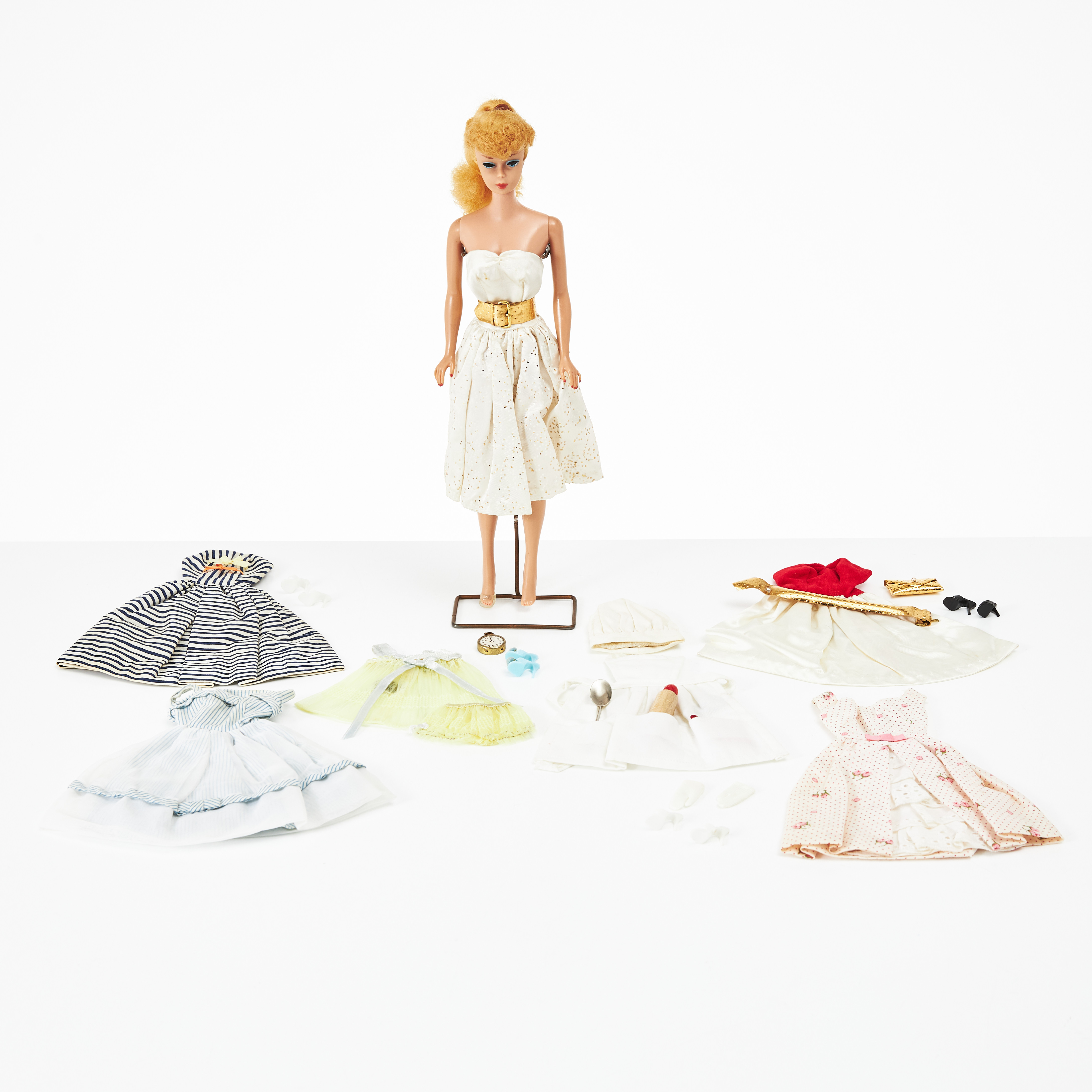 BARBIE, #0850 SL Blonde curly bangs with ponytail, OUTFITS, (8), 1960s ...