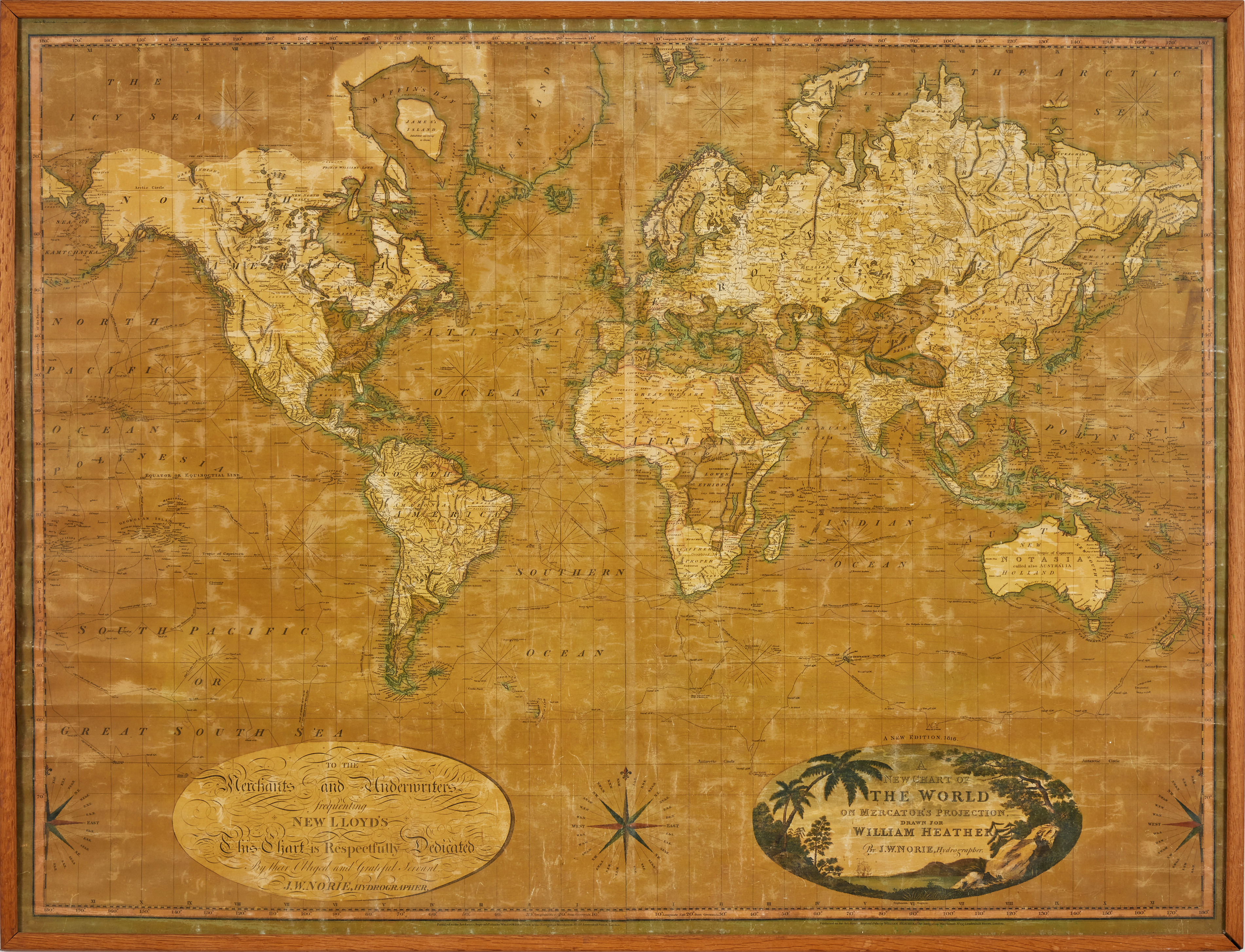 LARGE WORLD MAP BY NORIE AND HEATHER, London 1816. | Barnebys