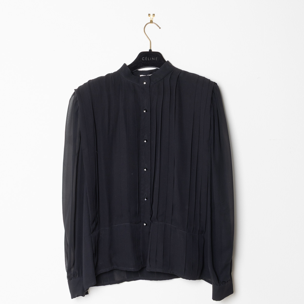 CÉLINE, Blus i svart sidenchiffong, storlek Fr 46, vintage 1980/90-tal ...