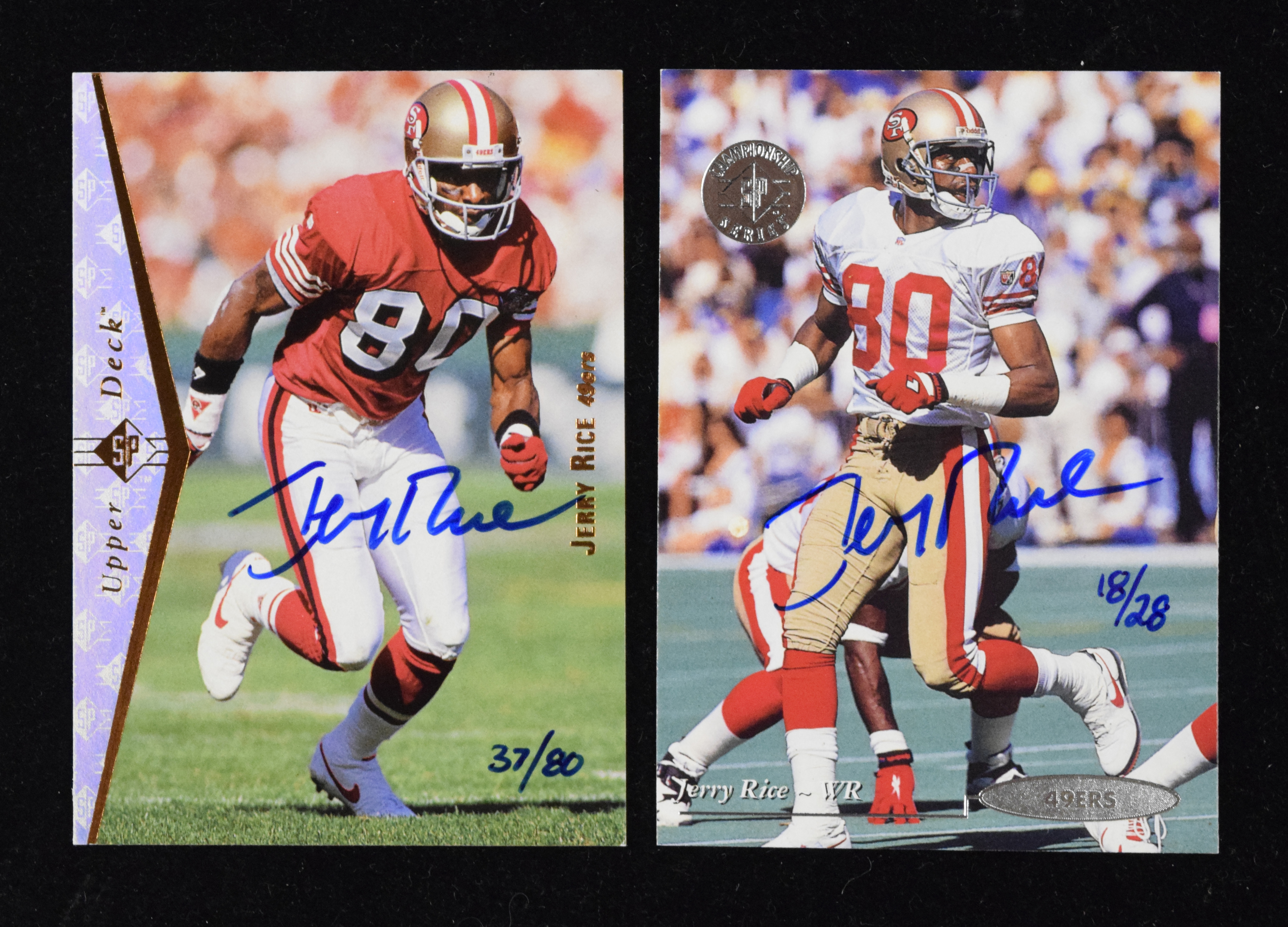 Lot of (2) 1999 Upper Deck SP buyback Jerry Rice auto... | Barnebys