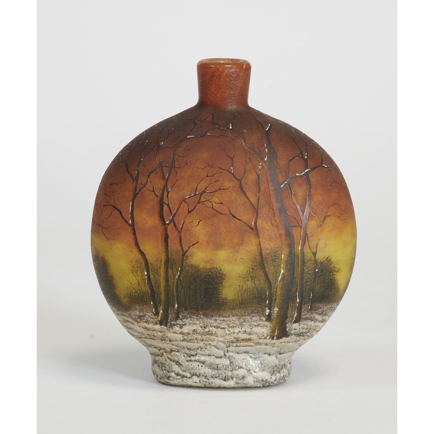 DAUM Flattened spherical vase on a heel, with a small cylindrical ...