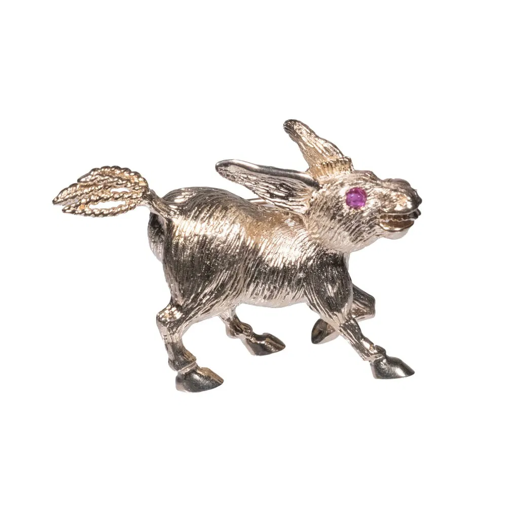 14K YELLOW GOLD DONKEY BROOCH WITH RUBY EYE | Barnebys