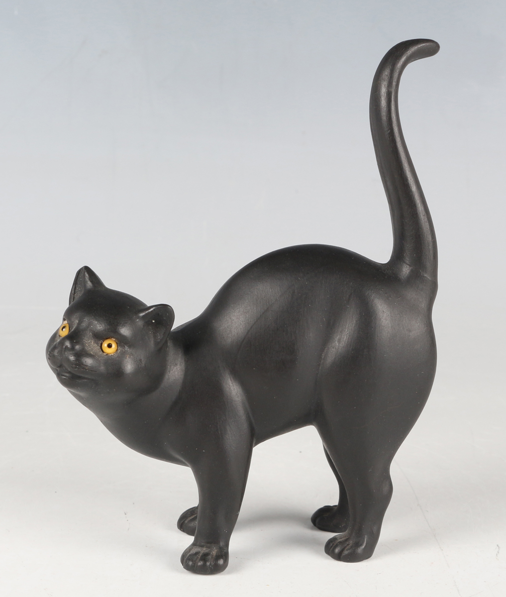 A Wedgwood black basalt model of a cat, circa 1915, designed by Ernest ...