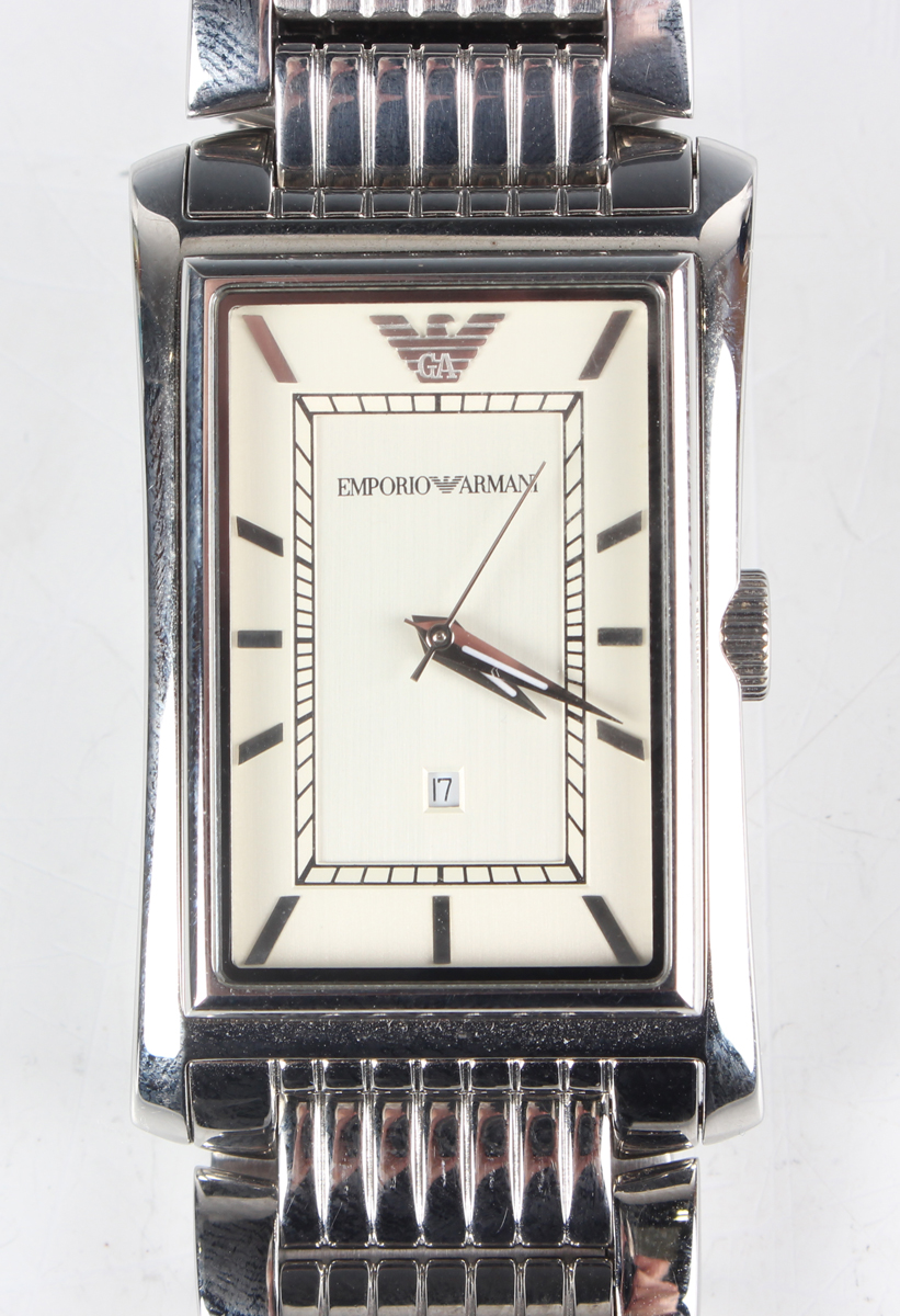An Emporio Armani stainless steel rectangular cased gentleman's ...