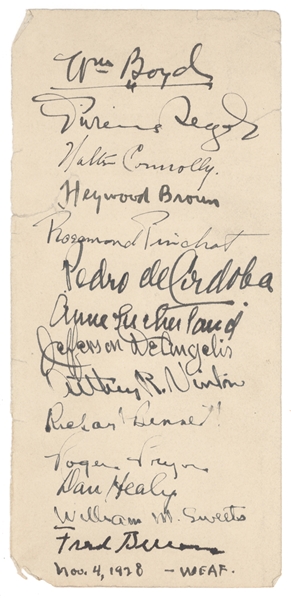 1928 WEAF Radio Autograph Sheet Signed by William Boyd, Walter Connolly ...