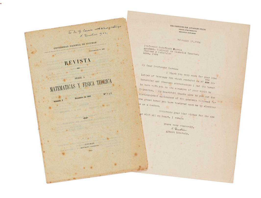 Albert Einstein inscribes a copy of an offprint of his article on ...