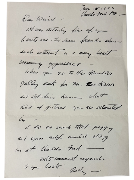 Andrew Wyeth Autograph Letter Signed, with Envelope | Barnebys
