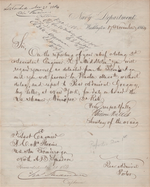Civil War Navy Department Letter Signed by Secretary Gideon Welles ...