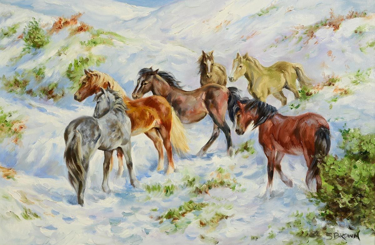 Steven Brown (20th/21st Century) Wild Horses in a Winter Landscape ...