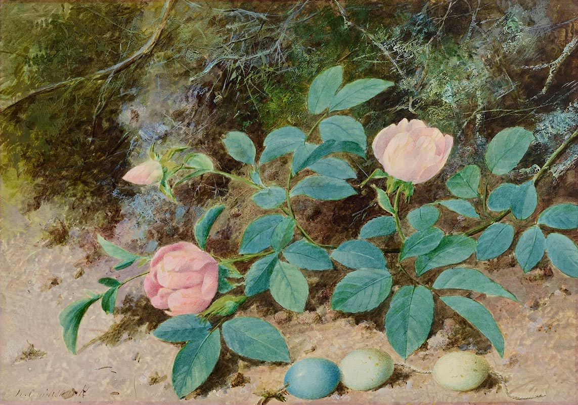 William Cruickshank (1848-1922) Roses and Bird's Egg on a Mossy Bank ...