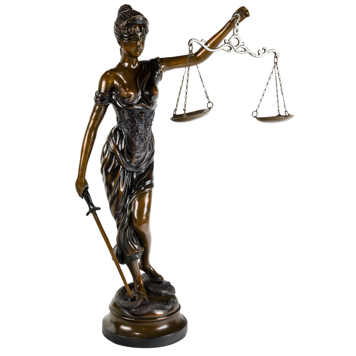 A contemporary patinated bronze figure of Blind Justice | Barnebys
