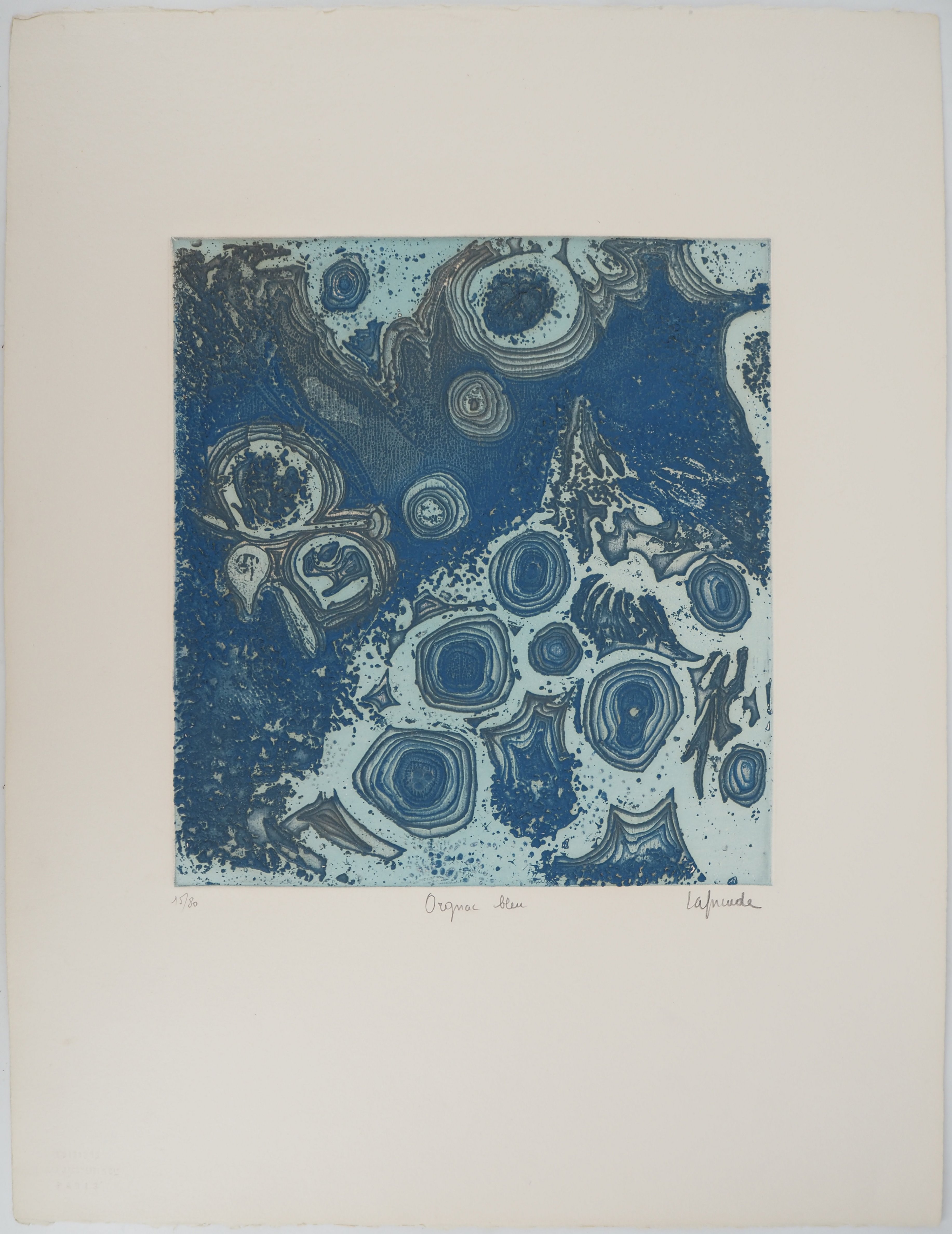 Roland LAFORCADE (1925), Orgnac bleu - Gravure originale au carborundum ...