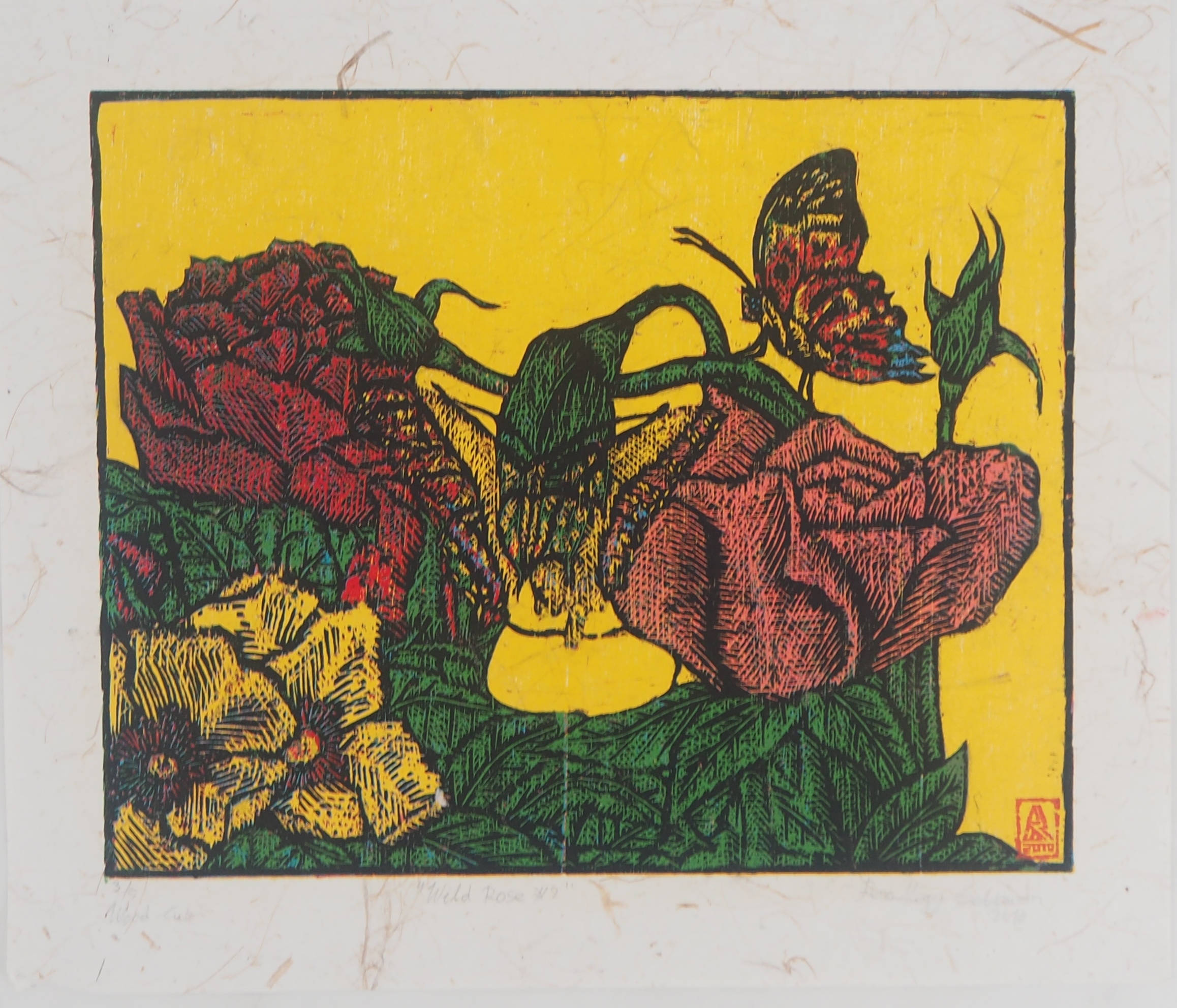 Reno MEGY SETIAWAN - Bouquet de roses, 2010 - Gravure sur bois originale signée | Barnebys