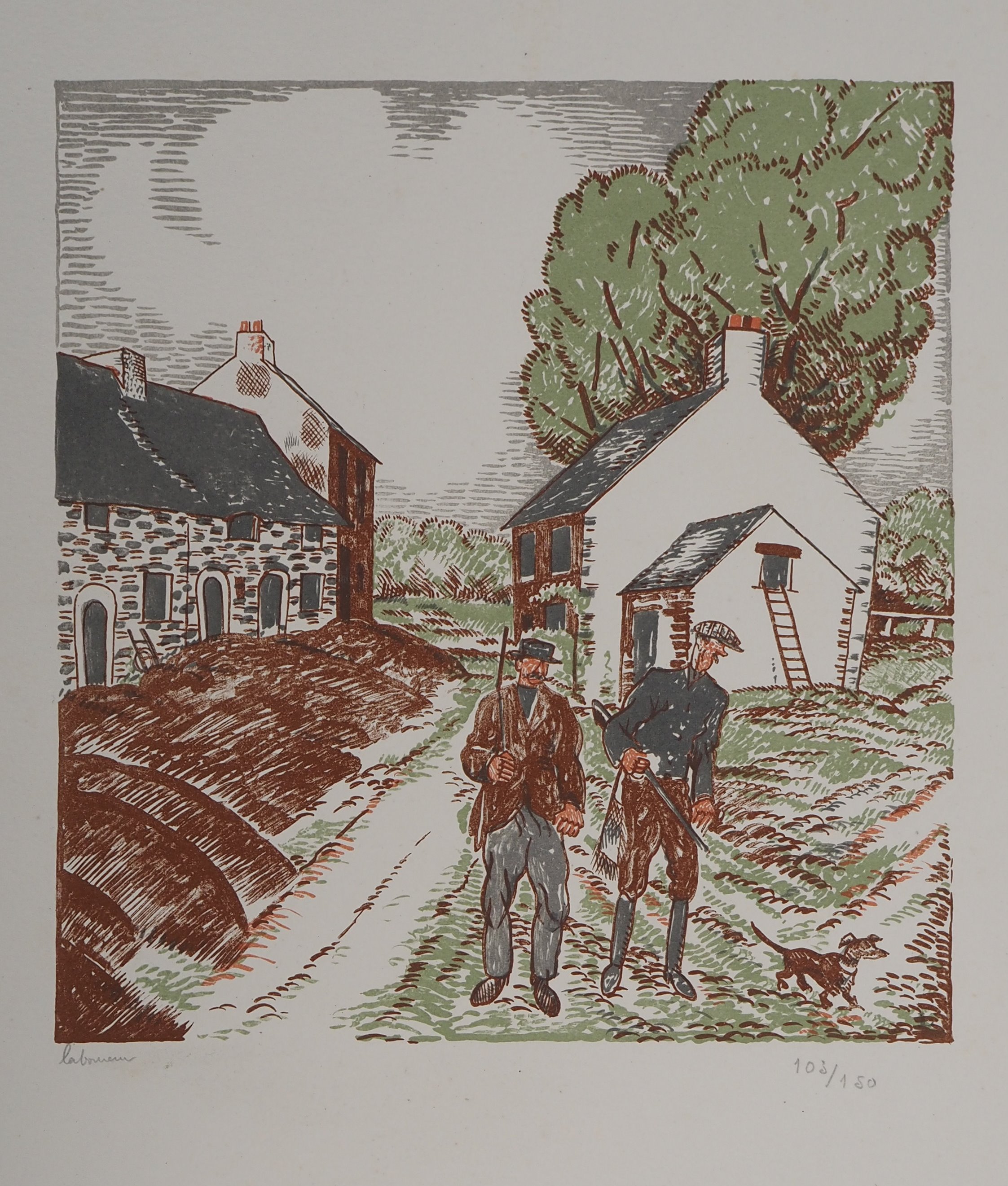 Jean Emile LABOUREUR : La chasse, 1927 - Gravure sur bois originale ...
