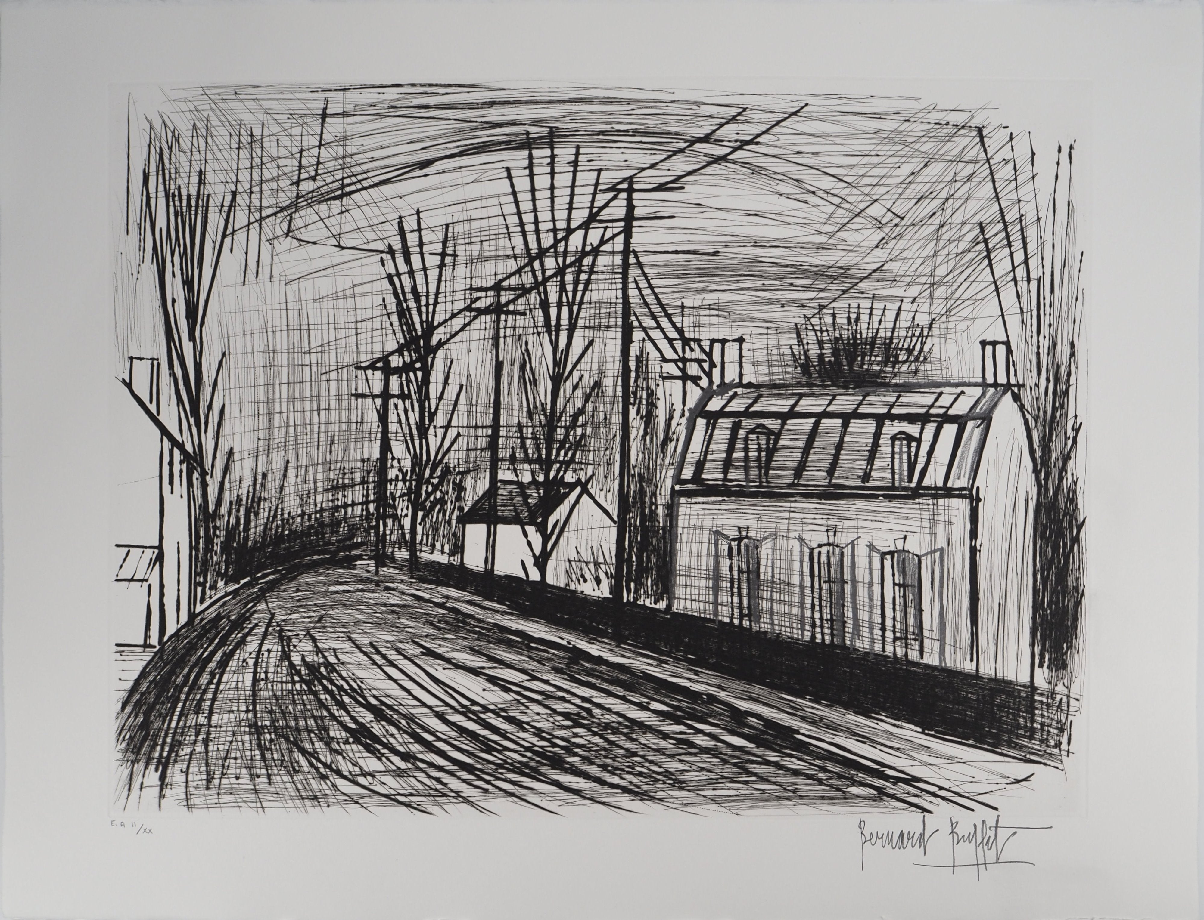 Bernard BUFFET : Route de campagne, le virage, Gravure originale réhaussée | Barnebys