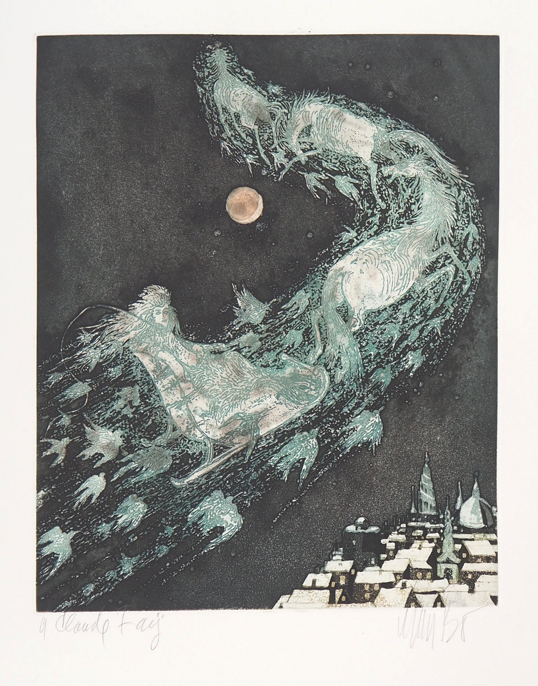 Lars BO : Traîneau et la reine des neiges, 1969 - Gravure originale ...