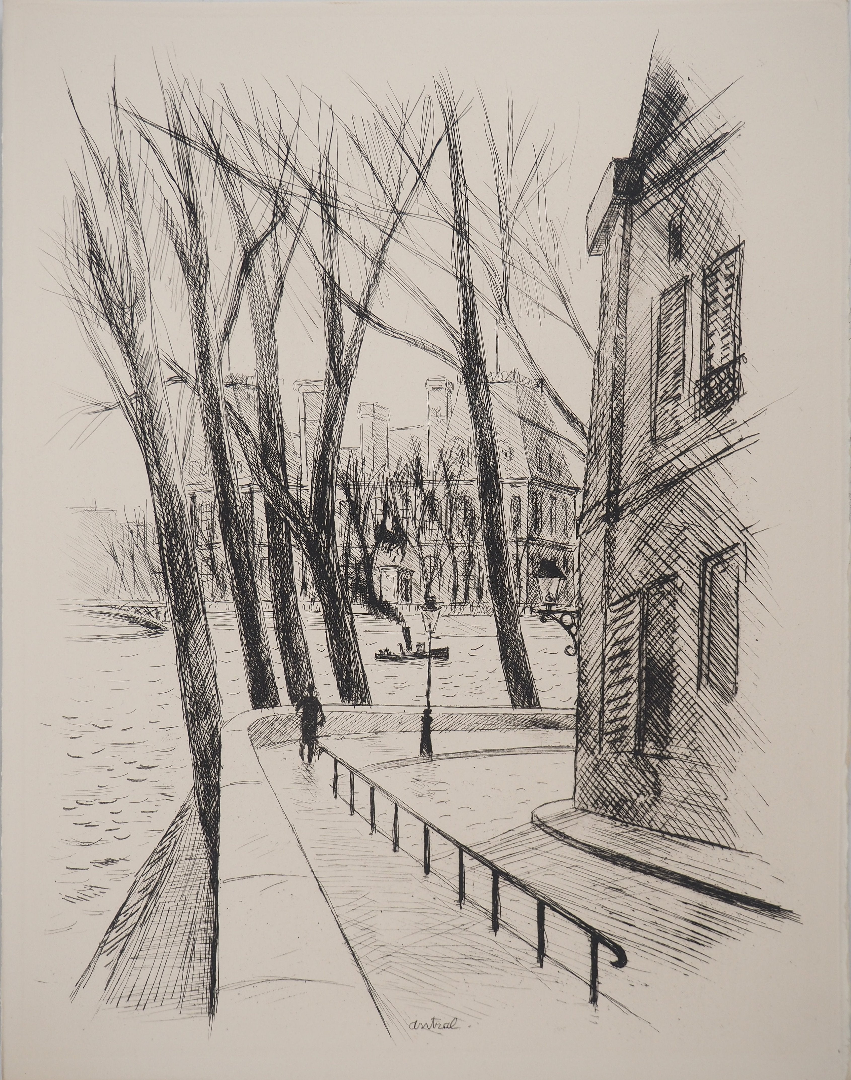 Louis Robert ANTRAL : Vue depuis l’Hôtel de Ville, Gravure originale ...