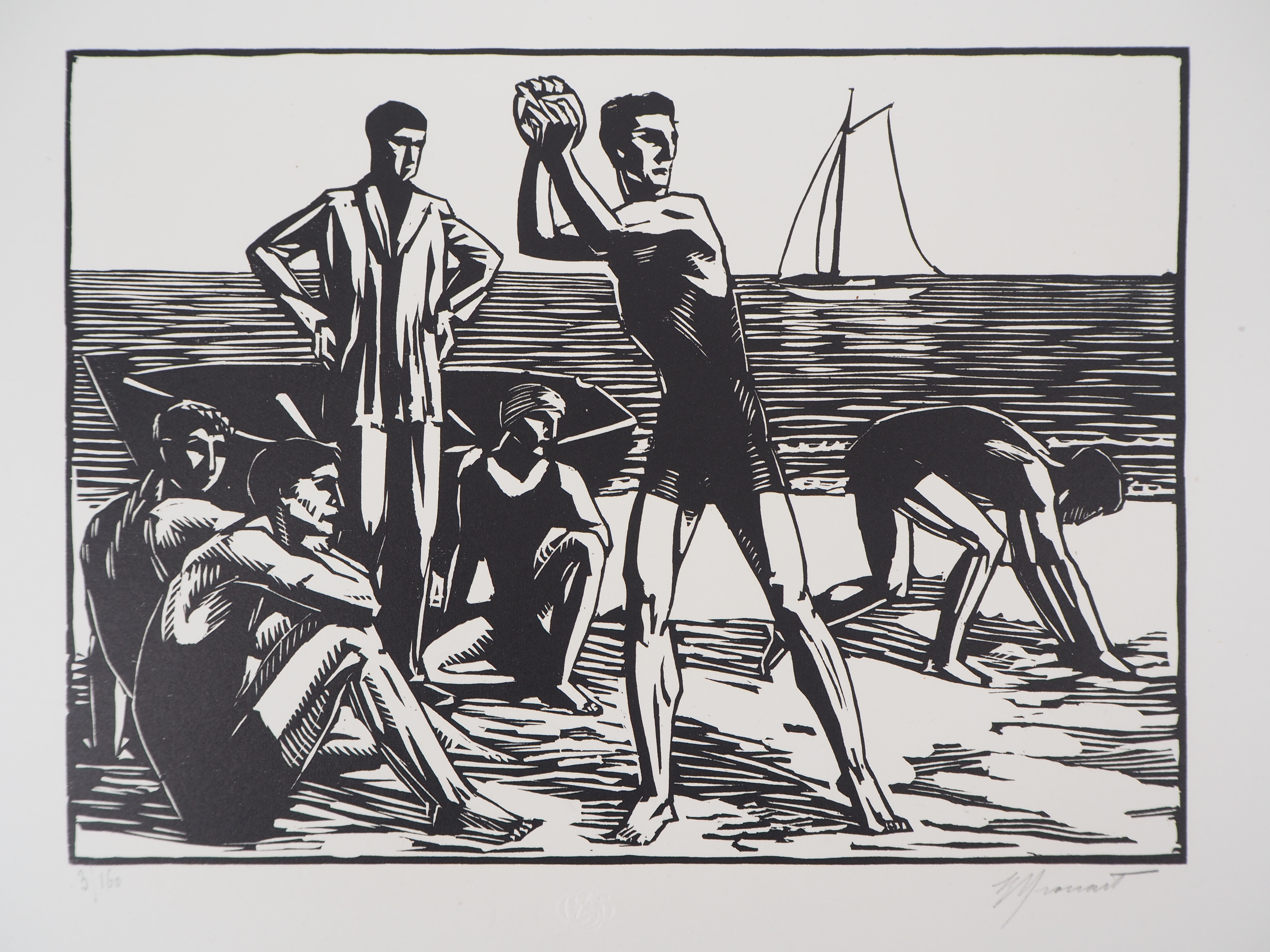 Raphael DROUART : Pays Basque, Jeux sur la plage - 1928 - Bois gravé ...