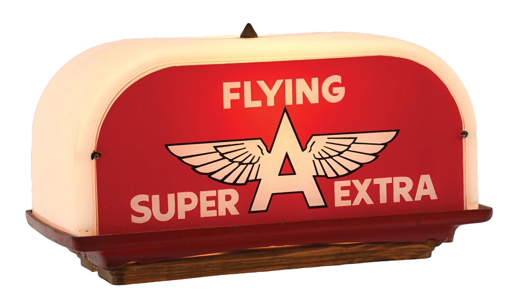 FLYING A SUPER EXTRA GASOLINE COMPLETE SHOEBOX GLOBE W/ METAL BASE ...