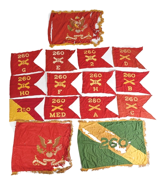 LARGE LOT OF 260TH COAST ARTILLERY BATTALION GUIDON AND REGIMENTAL ...