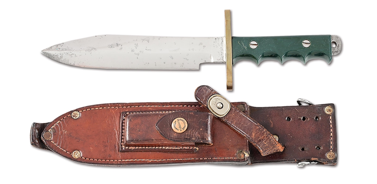 RANDALL MODEL 14 ATTACK WITH GREEN TENITE HANDLE NAMED TO VIETNAM | Barnebys