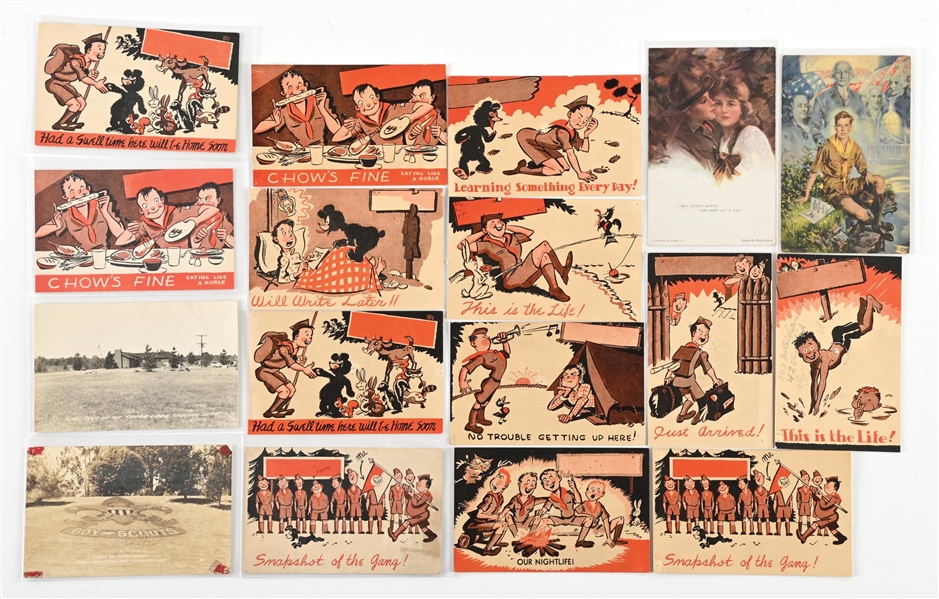 LOT OF 17: VINTAGE BOY SCOUTS THEMED POSTCARDS | Barnebys