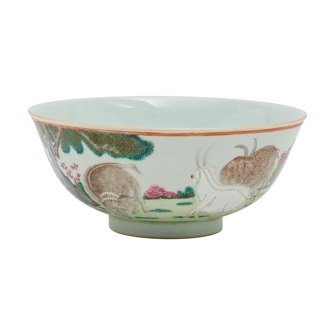 A Chinese Famille Rose Porcelain 'Goats' Bowl. | Barnebys