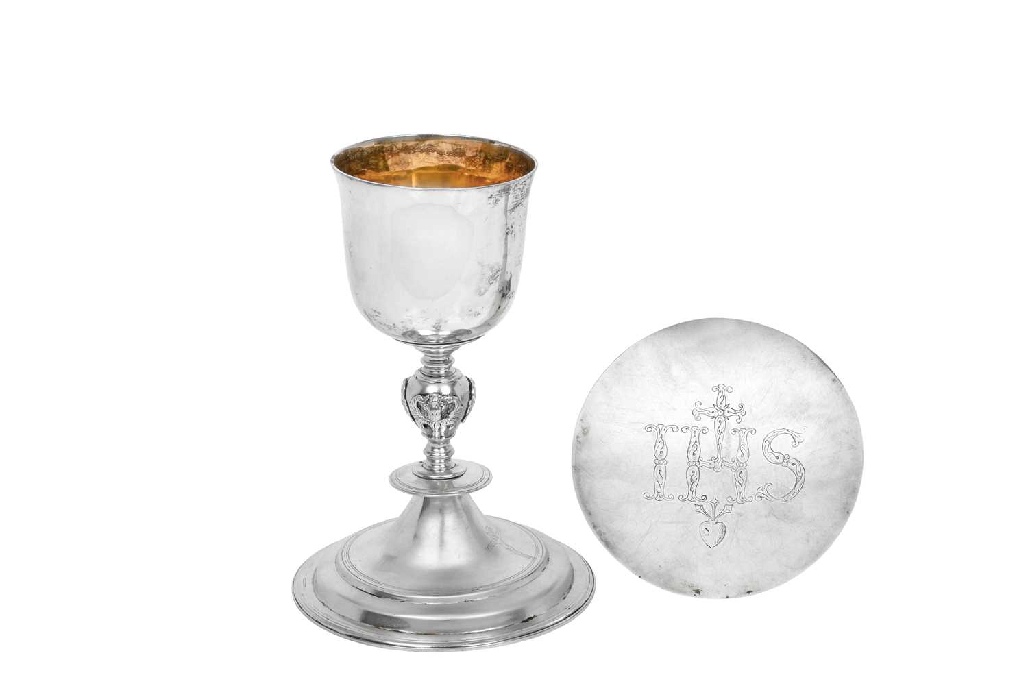 A Charles I Silver Recusant Chalice With an Associated Paten Apparently ...