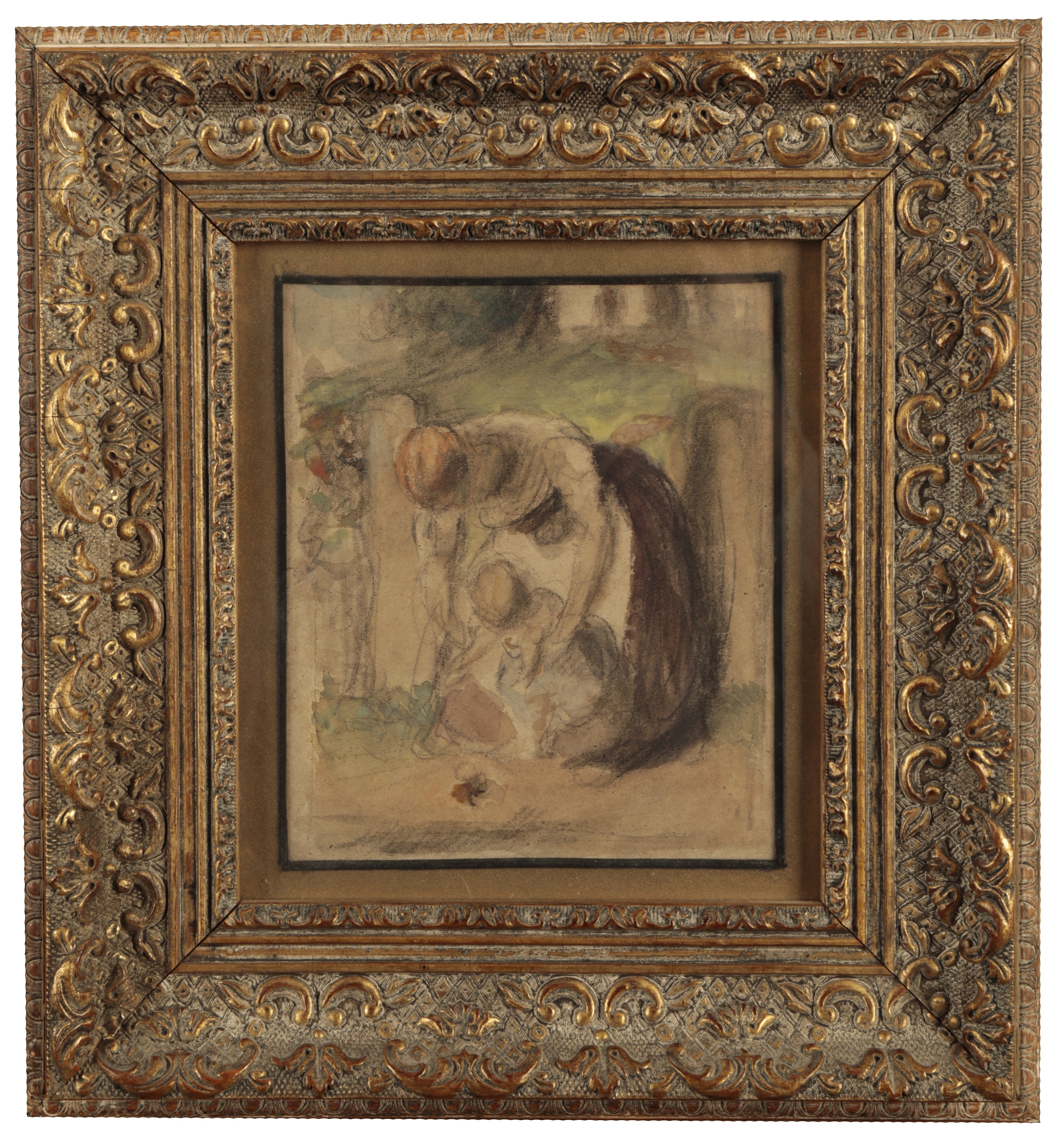 CIRCLE OF JEAN-FRANCOIS MILLET (1814-1875) A study for 'The First Steps ...