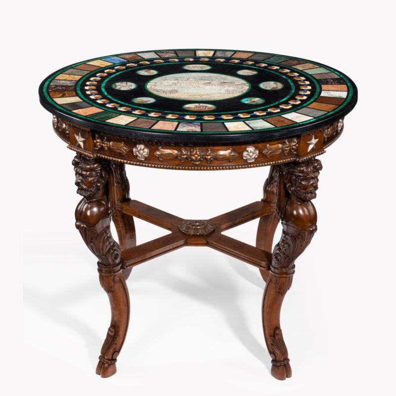 A Neoclassical pietra dura, micro mosaic and walnut centre table | Barnebys