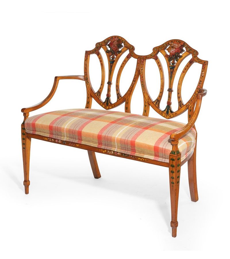 A late Victorian Hepplewhite painted satinwood two-seater settee | Barnebys