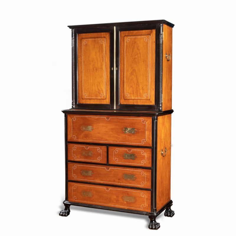 An Anglo-Chinese camphor and ebony campaign secretaire bookcase | Barnebys