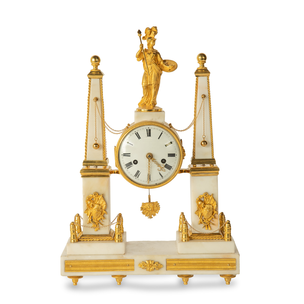 A late Louis XVI marble and ormolu portico clock | Barnebys