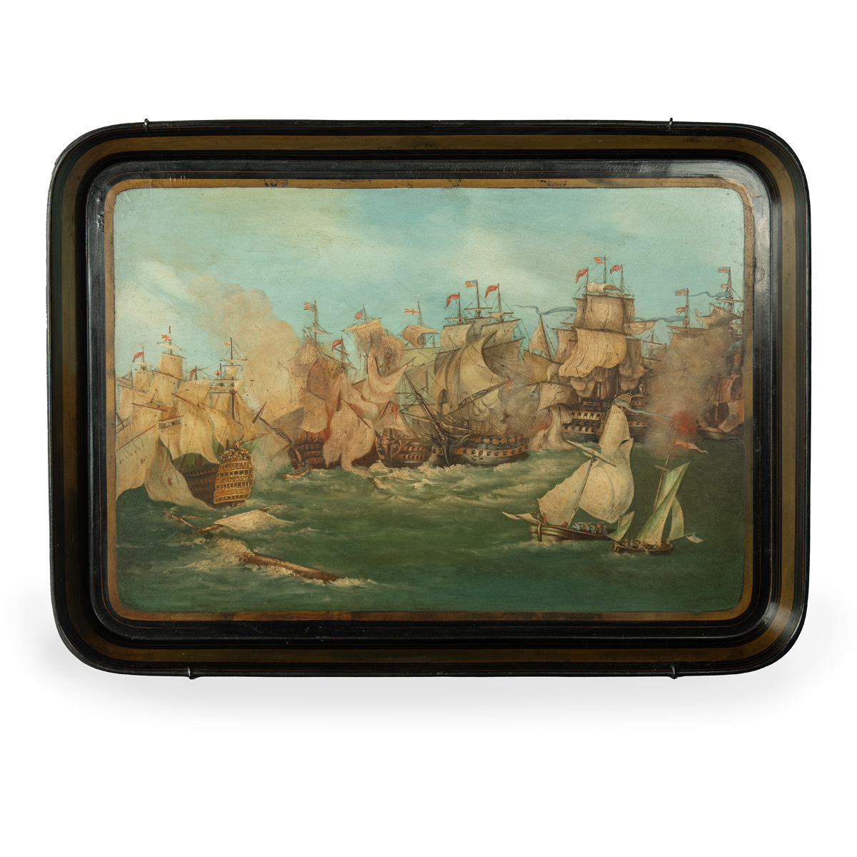 A papier mâché tray of the Battle of Erie by Jennens & Bettridge, 1817 ...
