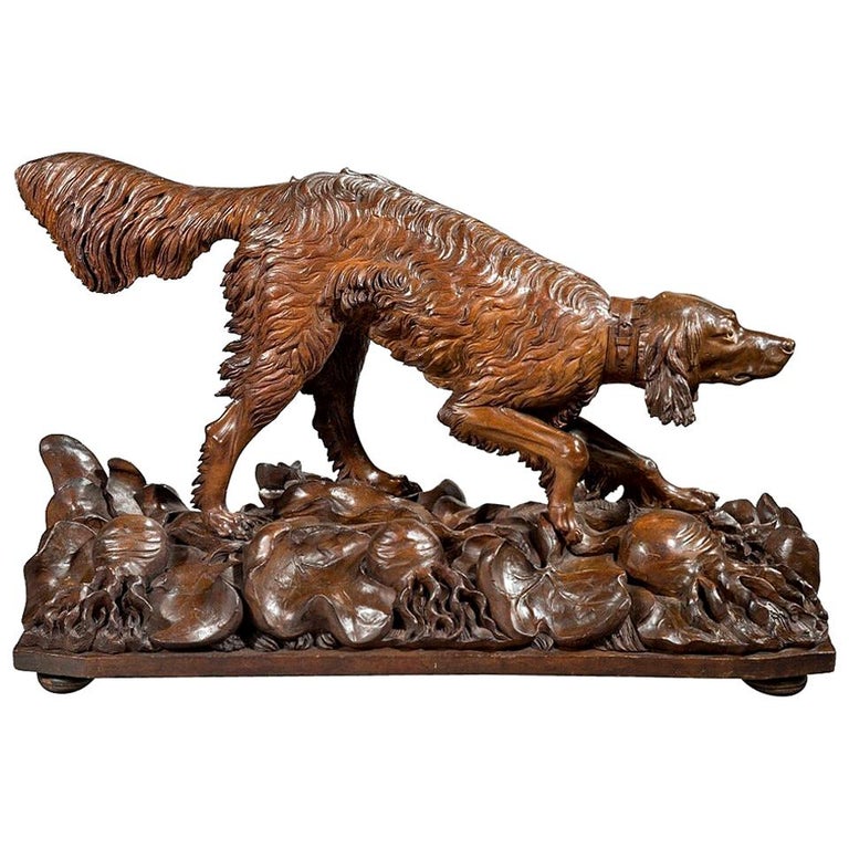 Life size Black Forest Carved Wood Dog Setter by Royal Carver Stephan ...