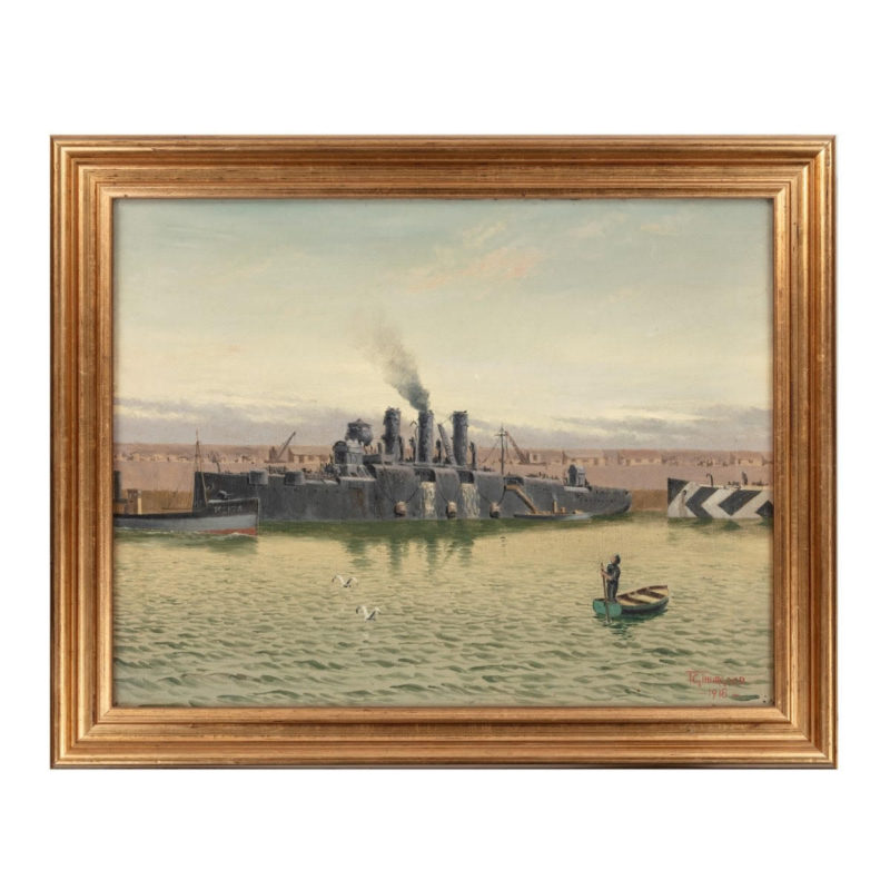 An oil on canvas by R G Thurgood HM Cruiser ‘Vindictive’ | Barnebys