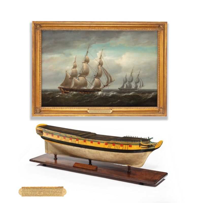 A carved and painted model of HMS Emerald, 1811 and ‘HMS Emerald and ...