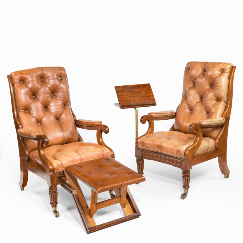 A pair of William IV adjustable mahogany library arm chairs, by George ...