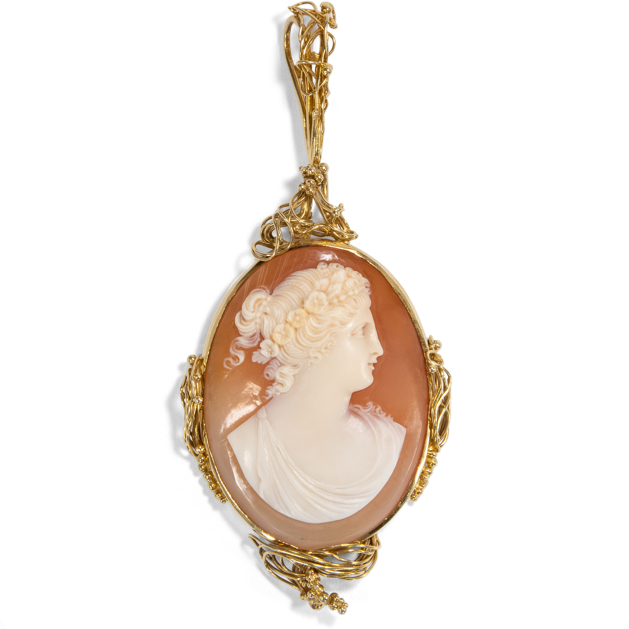 Antique Shell Cameo of Flora in a Vintage Gold Setting, c. 1880 & 1980 ...
