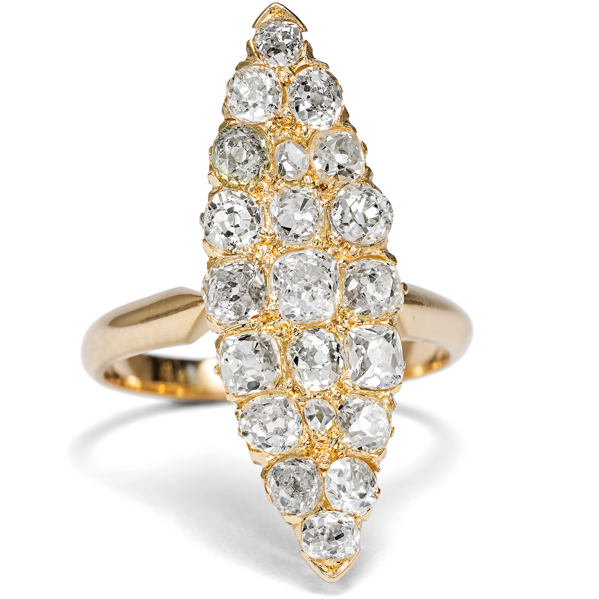 Large Antique Marquise Ring with 2.30 Old Cut Diamonds in Gold, c. 1890 | Barnebys