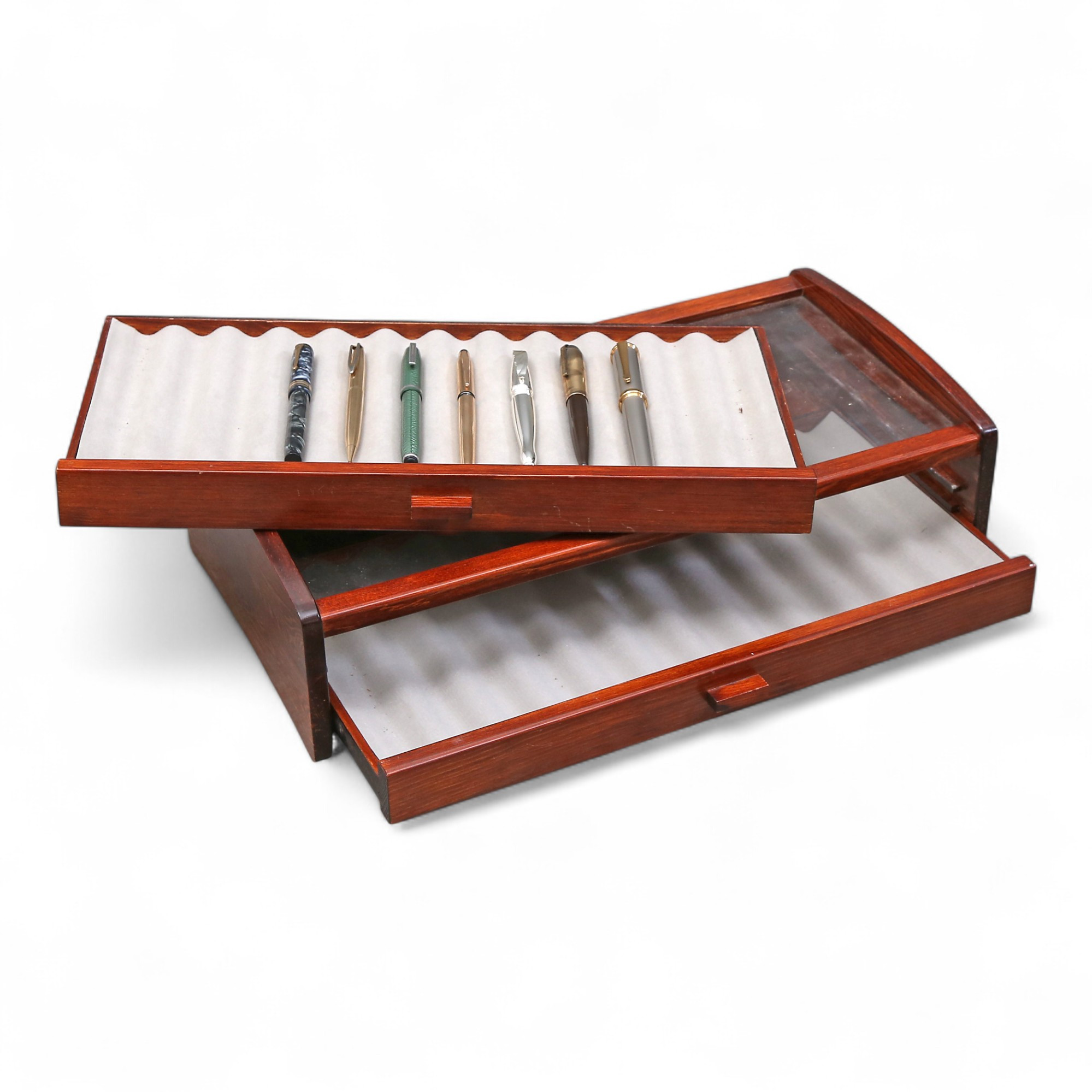 Fountain pens, a pen and a pencil in a box, second half of the 20th ...