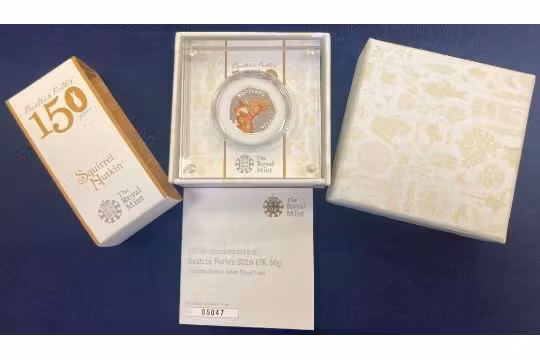 2016 Silver 50p for Squirrel Nutkin Beatrix Potter, proof coin with ...
