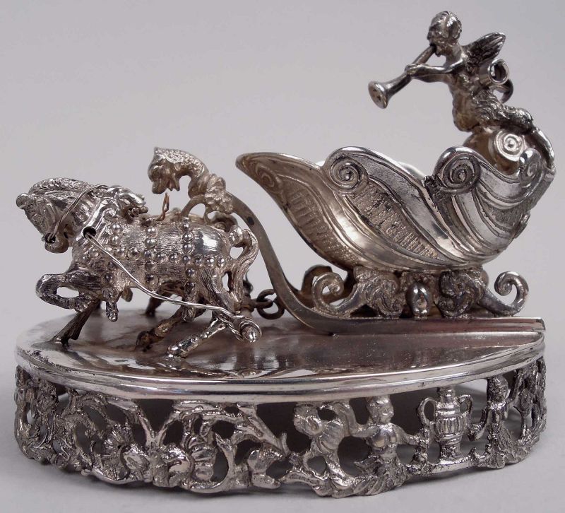 Antique German Hanau Rococo Silver Horse-Drawn Sleigh Open Salt | Barnebys