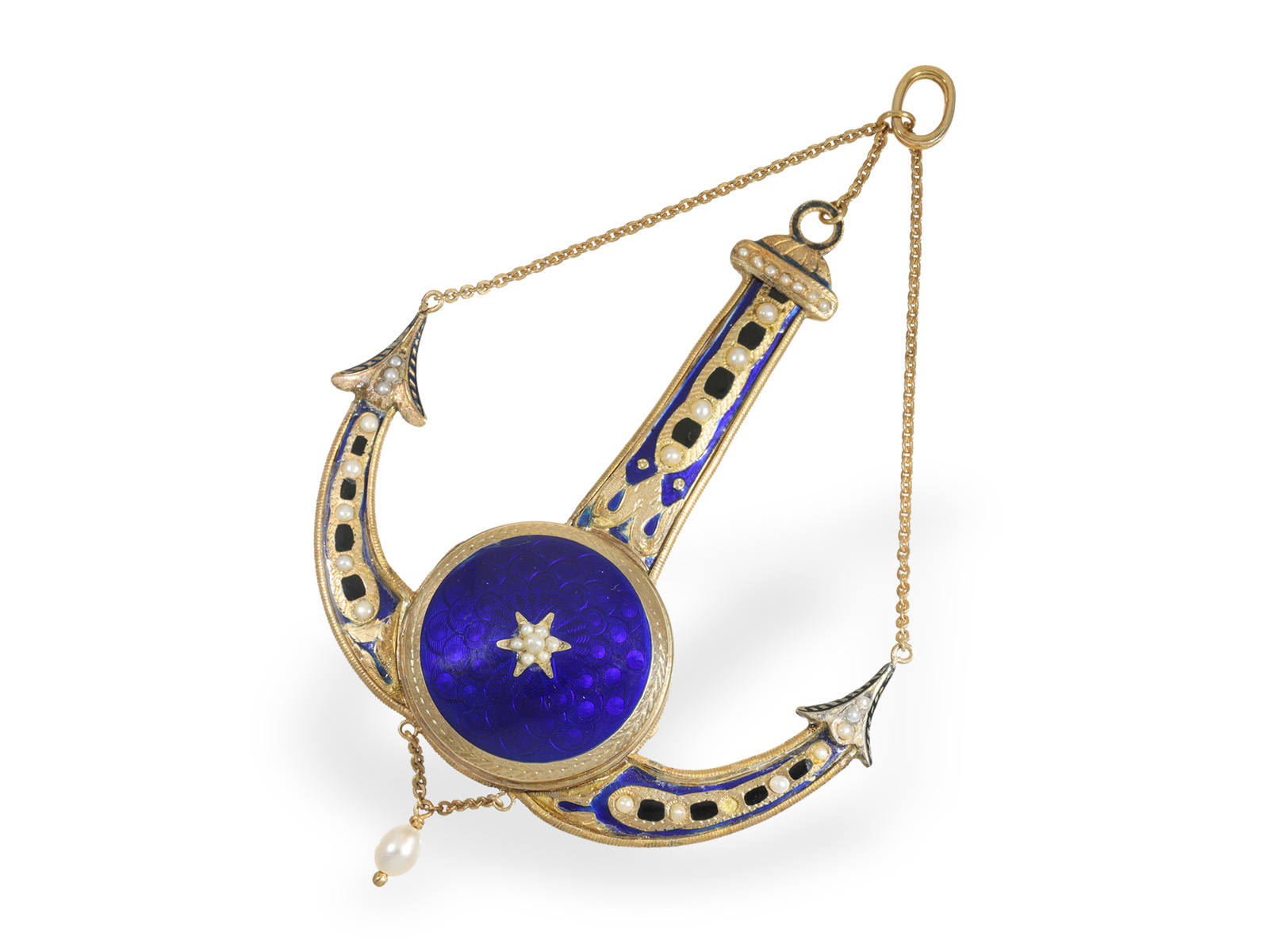 Pendant watch: extremely rare shaped gold/enamel watch with oriental ...