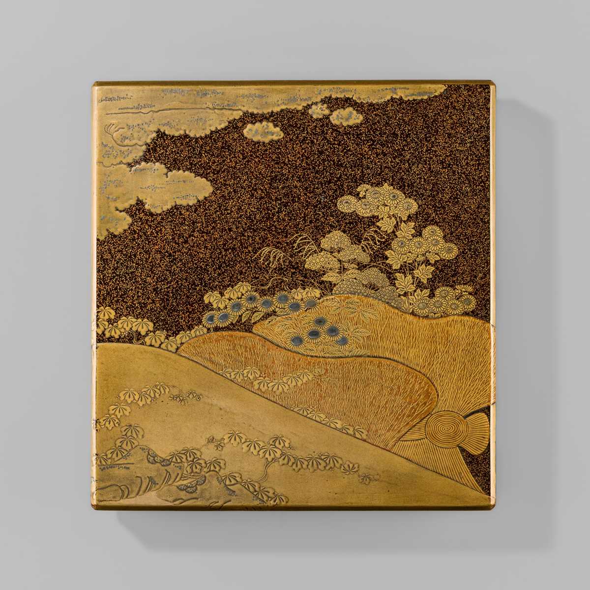 A FINE LACQUER SUZURIBAKO (WRITING BOX) DEPICTING KIKU (CHRYSANTHEMUMS ...